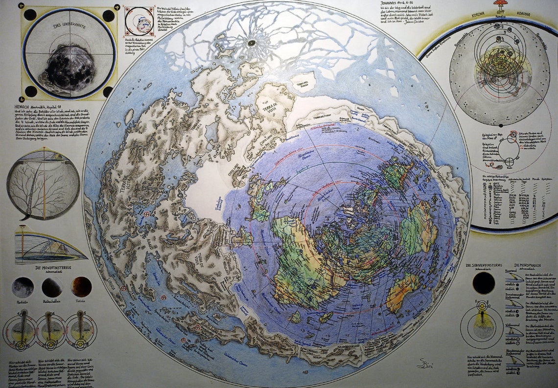 Flat Earth Plasma Moon Map Cotton Canvas Poster More Land Gleason World ...