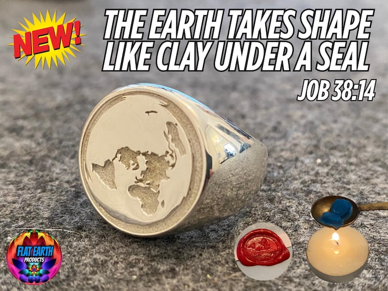Flat Earth Signet Ring Wax Seal Stamp World Map Gold Silver Biblical ...