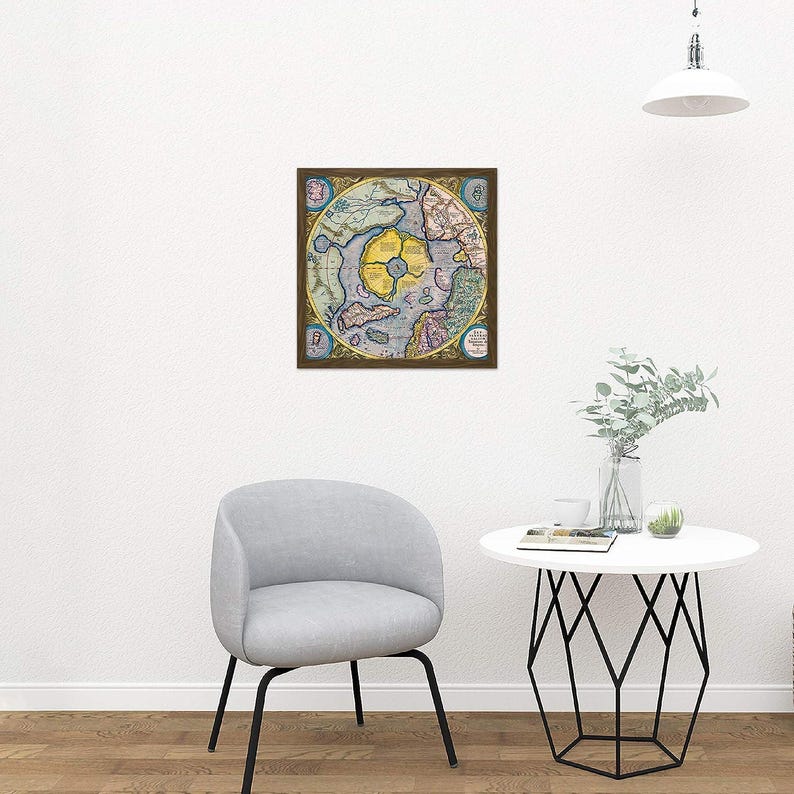 Flat Earth Hyperborea North Pole World Map Canvas Poster XL Printing HD ...