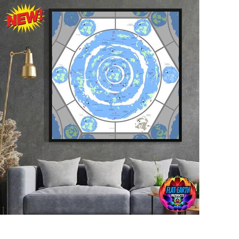 Flat Earth Worldmap Canvas Poster Beyond the Ice Wall of Antarctica ...