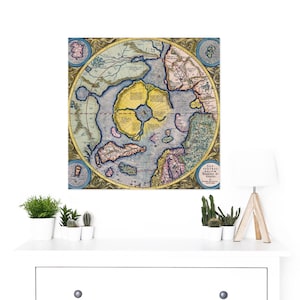 Flat Earth Hyperborea North Pole World Map Canvas Poster XL Printing HD ...