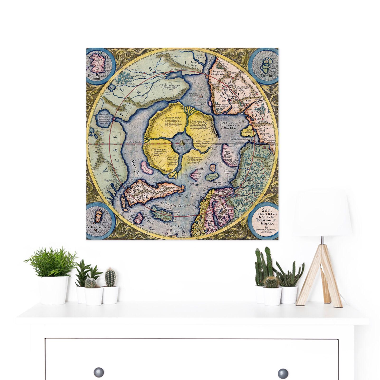 Flat Earth Hyperborea North Pole World Map Canvas Poster XL Printing HD ...