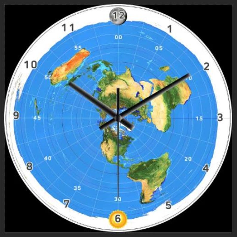 Flat Earth Wall Clock World Map Azimuthal Equidistant Biblical Merch ...