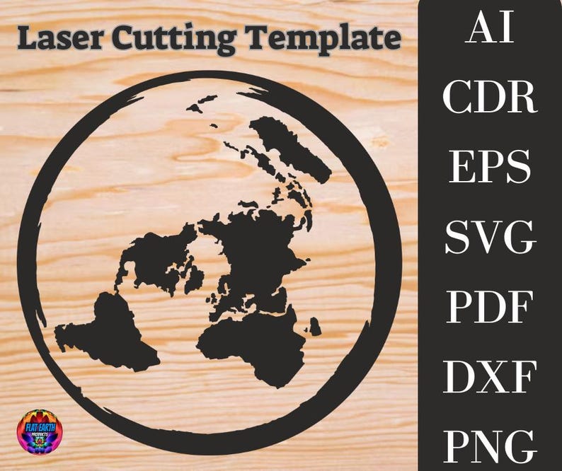 Flat Earth Map Template Files, SVG, PDF, DXF, Png, Laser Cutting ...