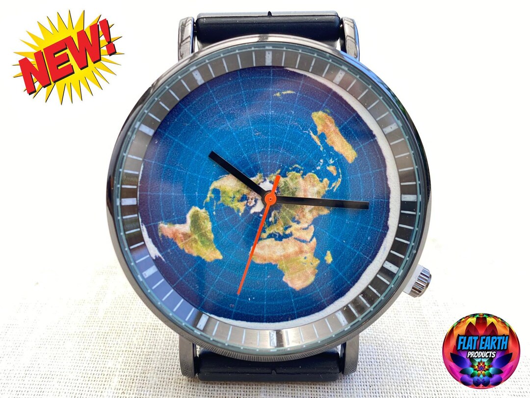 Wristwatch Flat Earth Map Blue Watch for Men Women Black Azimuthal ...