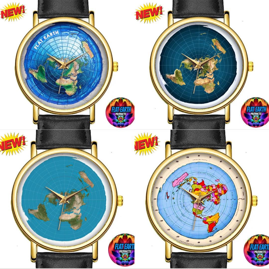 Flat Earth Blue Map Wristwatch Azimuthal Equidistant World Watch Black ...