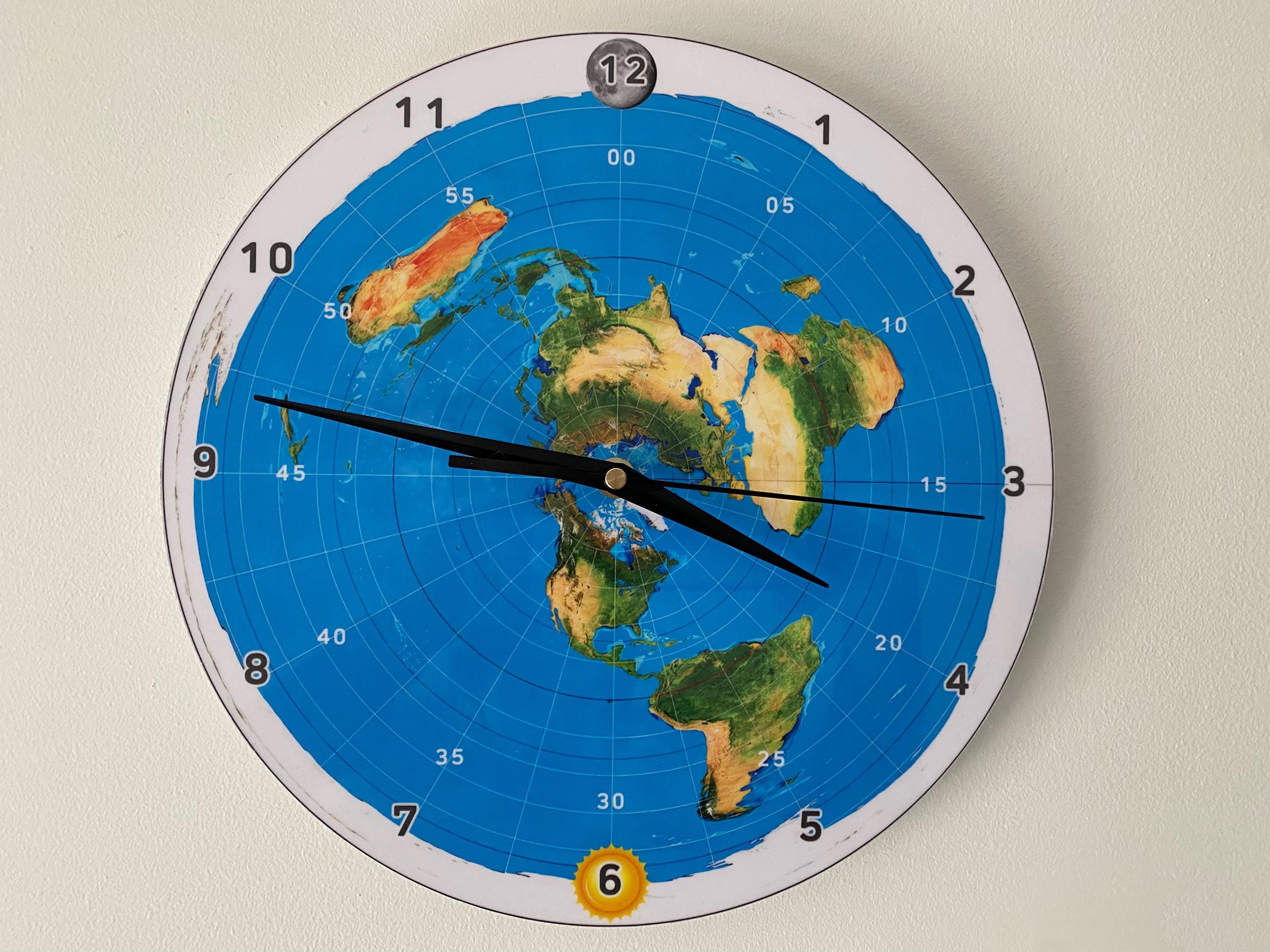 Flat Earth Wall Clock World Map Azimuthal Equidistant Biblical Merch ...
