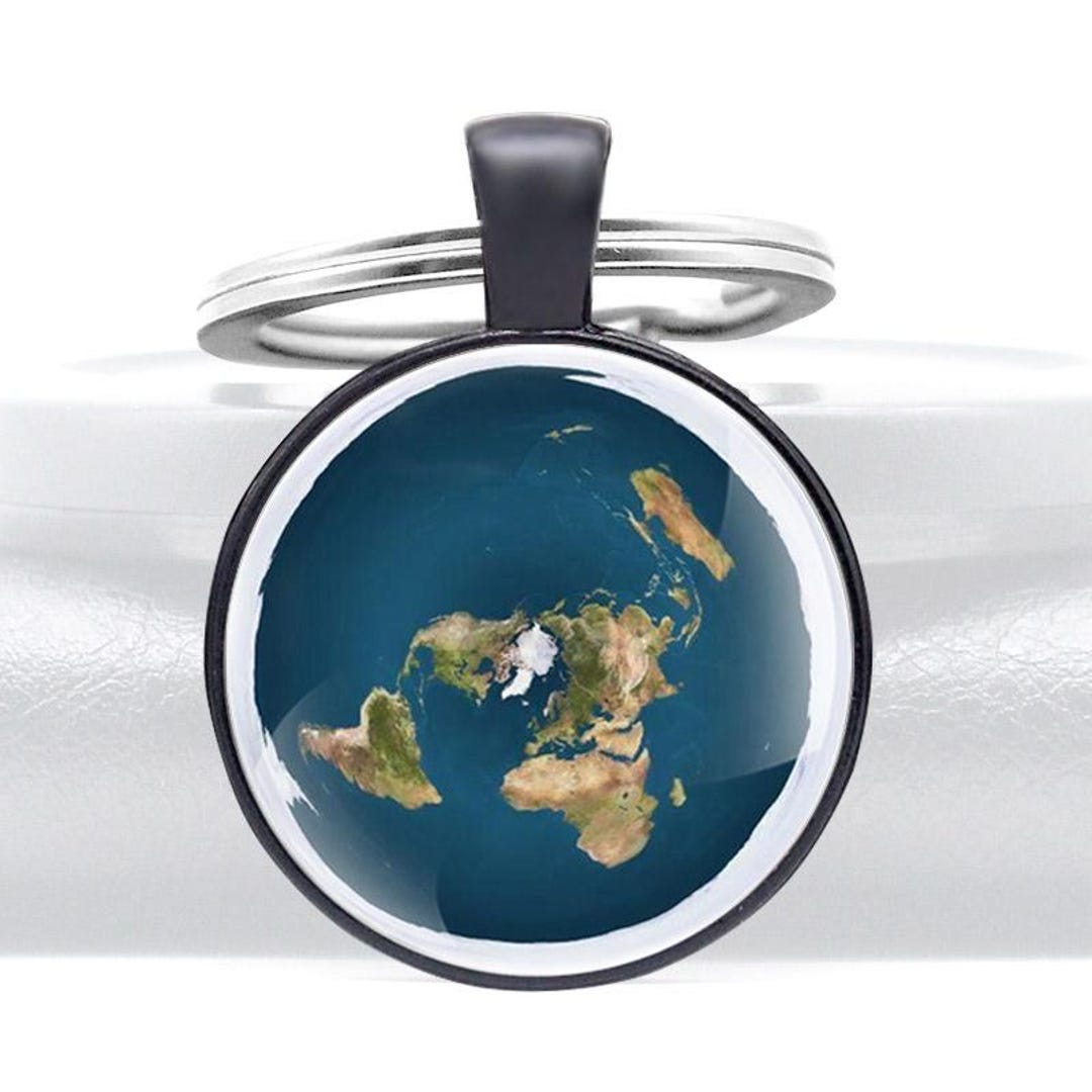 Flat Earth Map Keychains Pendant World Key Chain Ring Silver Black Gold ...