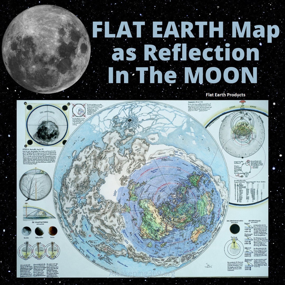 Flat Earth Plasma Moon Map Cotton Canvas Poster More Land Gleason World ...