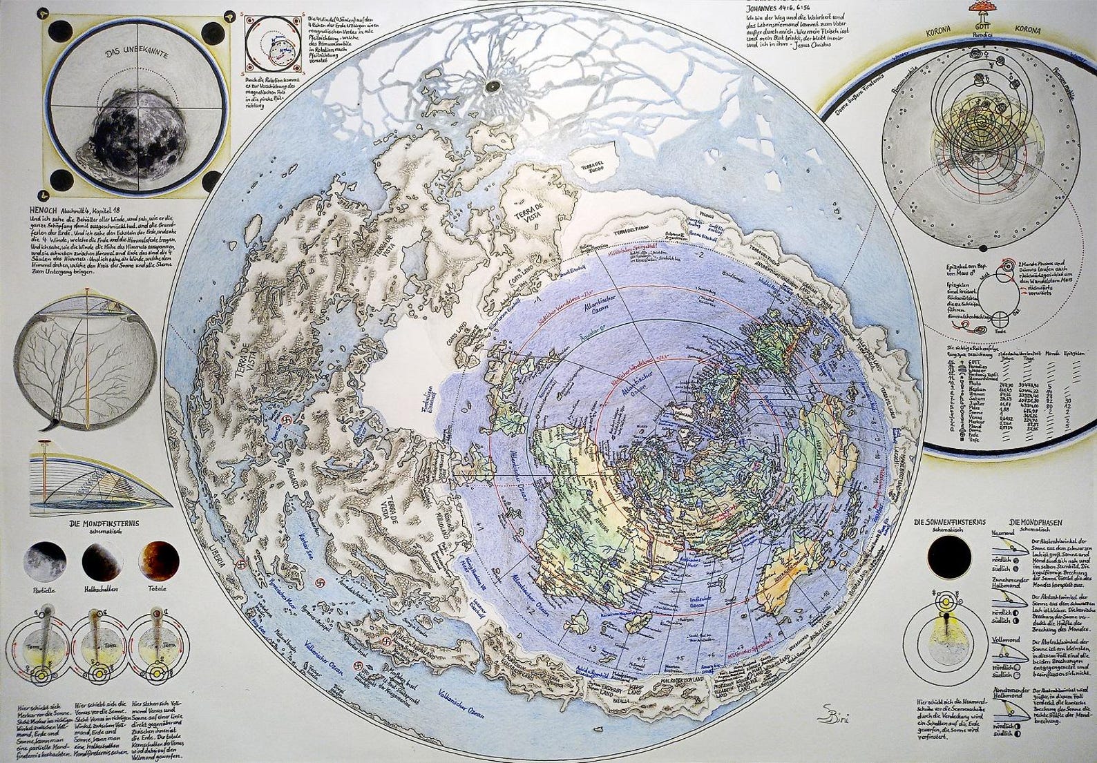 Flat Earth Plasma Moon Map Cotton Canvas Poster More Land Gleason World ...