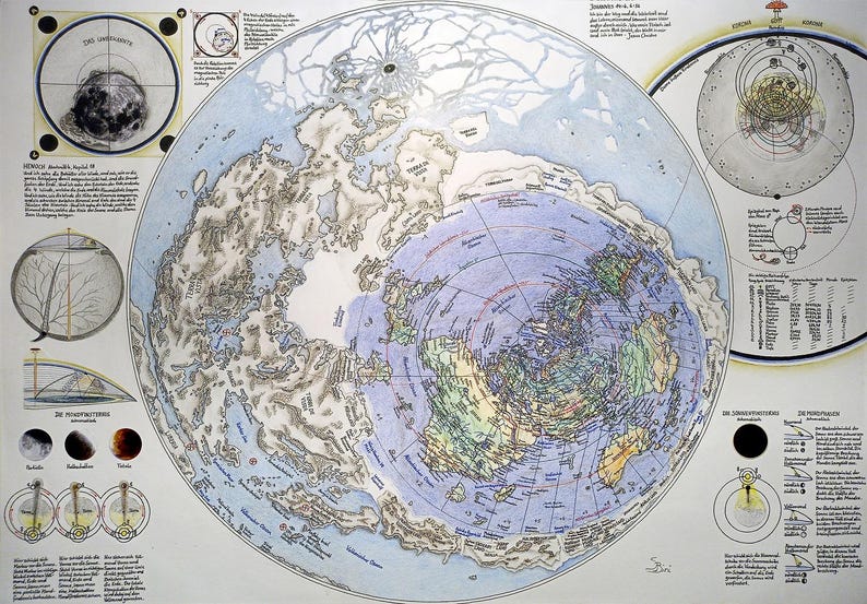 Flat Earth Plasma Moon Map Cotton Canvas Poster More Land Gleason World ...