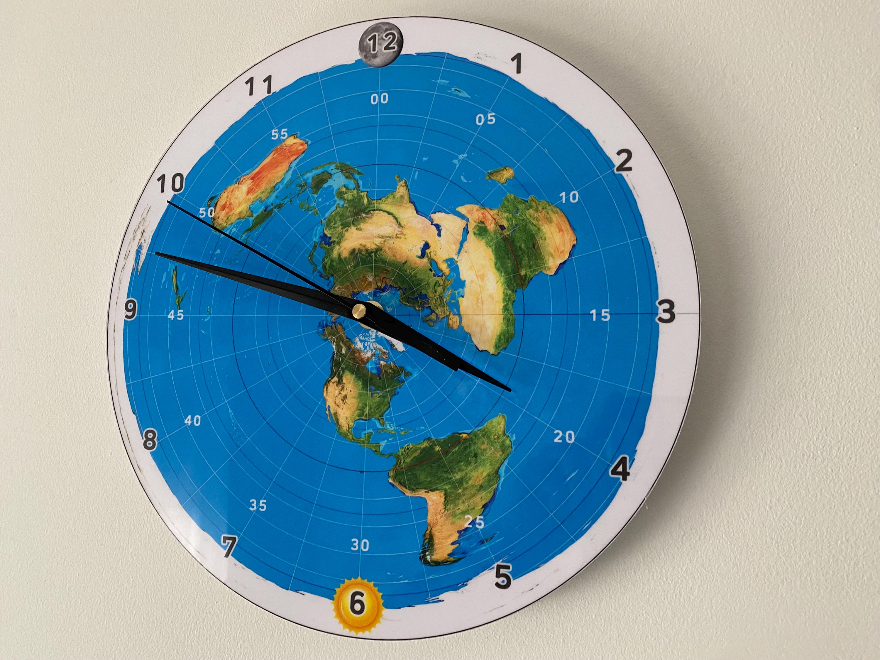 Flat Earth Wall Clock World Map Azimuthal Equidistant Biblical Merch ...