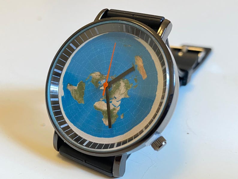 Wristwatch Flat Earth Map Light Blue Watch for Men Women UN Logo Black ...