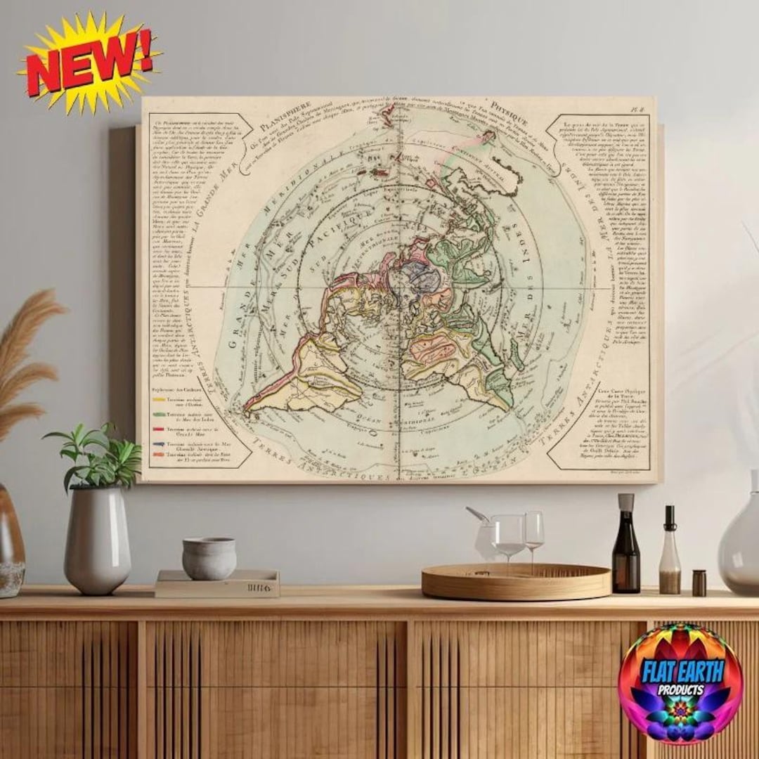 Philippe Buache De Neuville Flat Earth World Map Canvas Poster Vintage ...