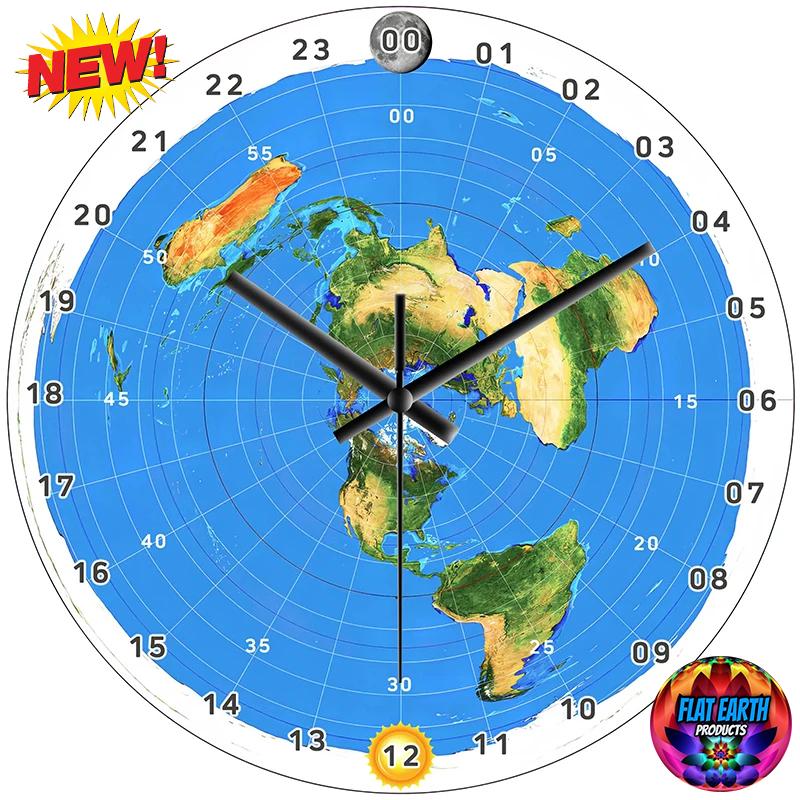 Flat Earth 24-hour Mechanism Wall Clock Azimuthal Equidistant World Map ...