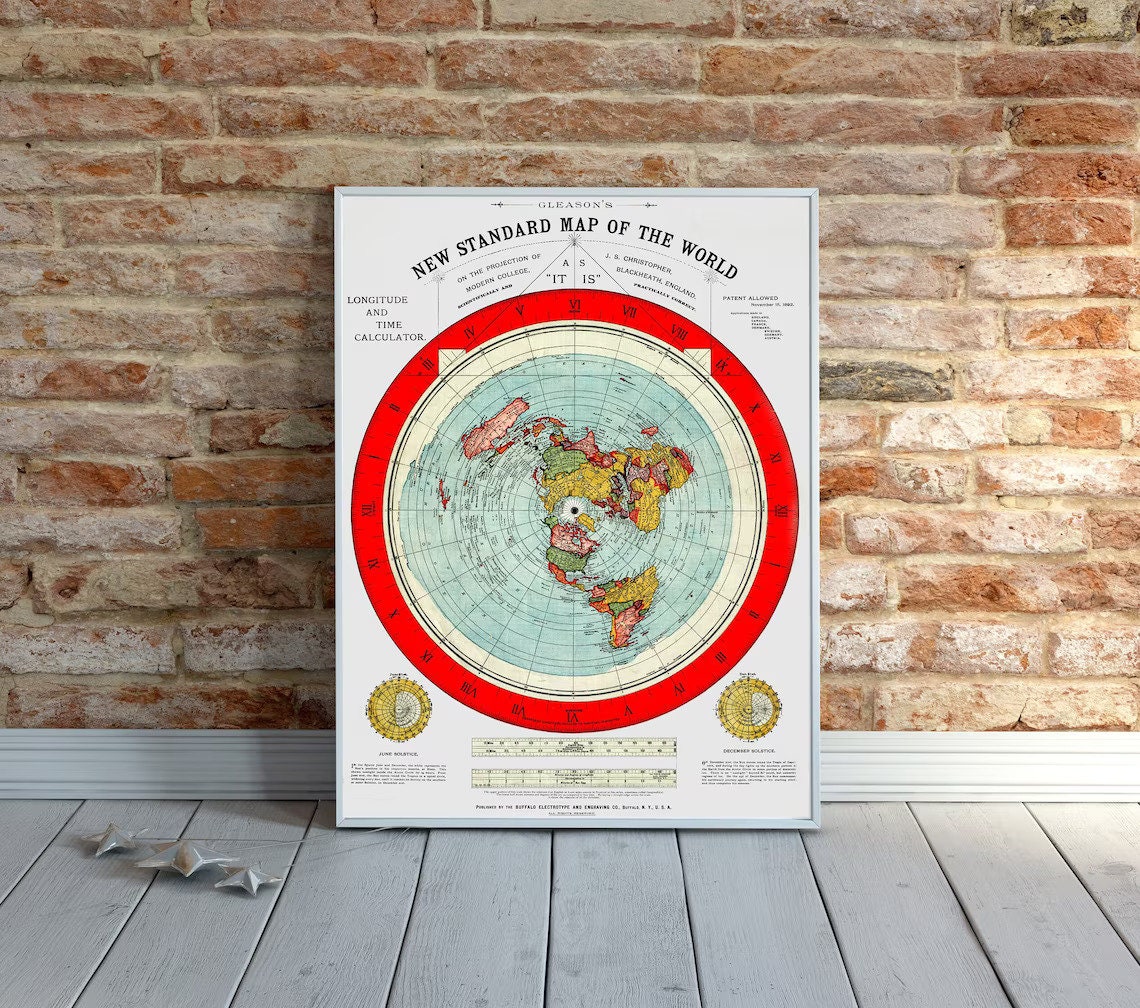 2-versions Flat Earth Map Alex Gleason 1892 New Standard Map of the ...