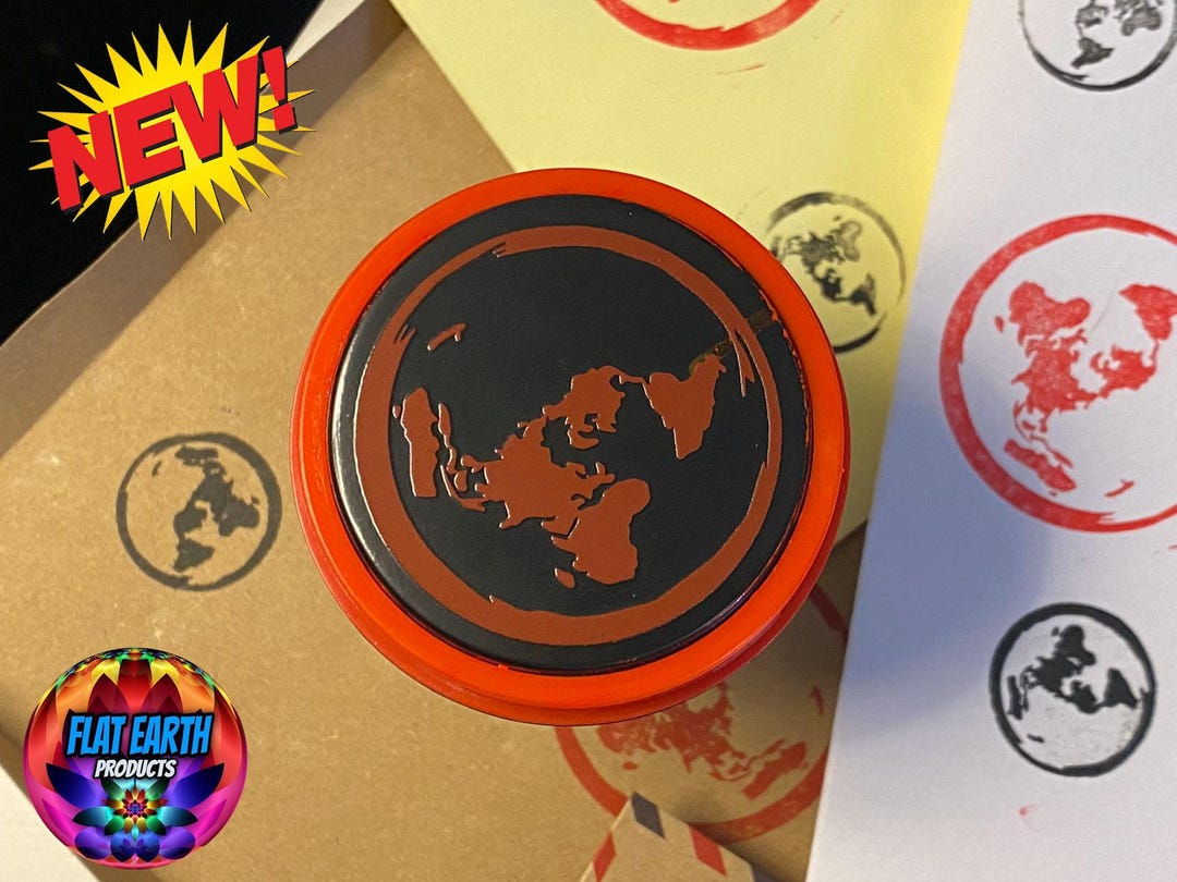 Flat Earth Inking Stamp Azimuthal Equidistant Map Large Round FE Logo ...