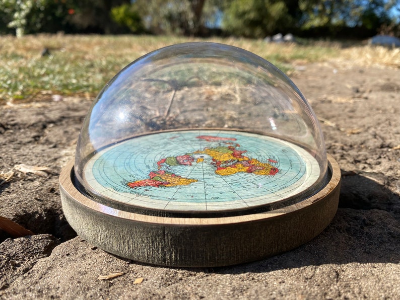 Flat Earth Dome Display Gleason's Model World Map 1892 Wood Base Relam ...