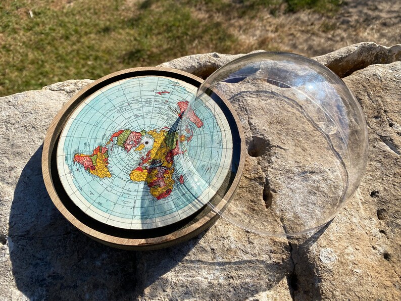 Flat Earth Dome Display Gleason's Model World Map 1892 Wood Base Relam ...
