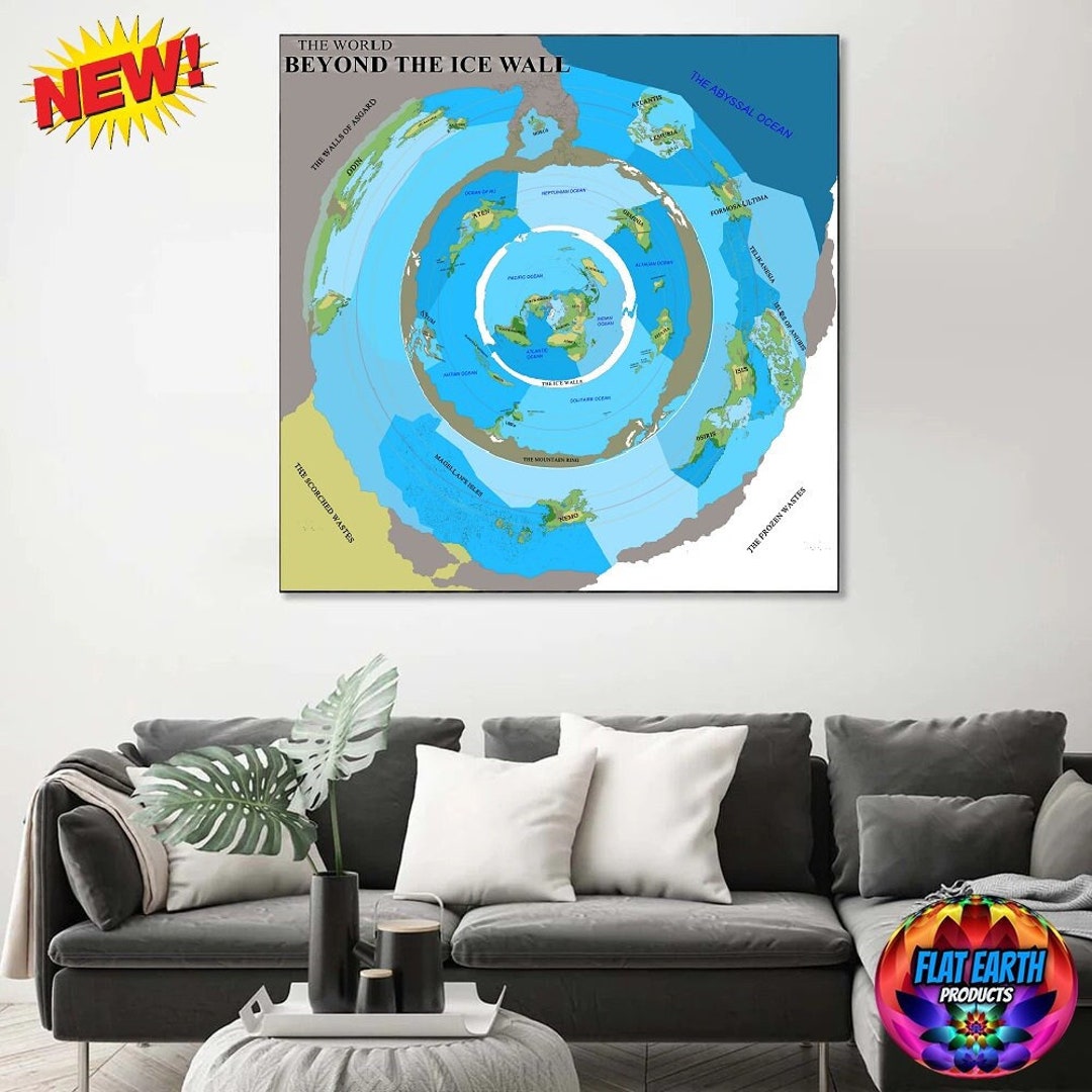 Canvas Poster World Beyond the Ice Wall Flat Earth Map XXL ...