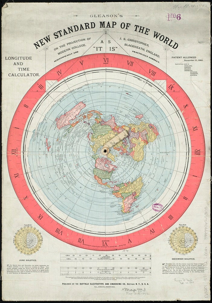 2-versions Flat Earth Map Alex Gleason 1892 New Standard Map of the ...