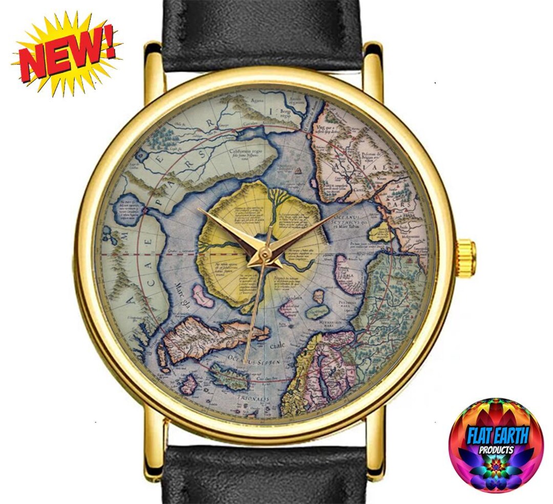 Hyperborea Flat Earth Wristwatch North Pole Map Watch World Realm Plane ...