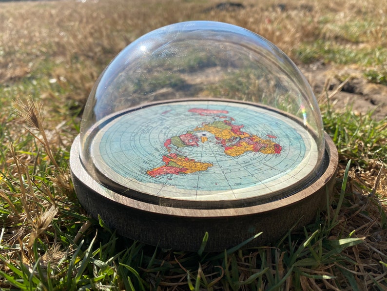 Flat Earth Dome Display Gleason's Model World Map 1892 Wood Base Relam ...