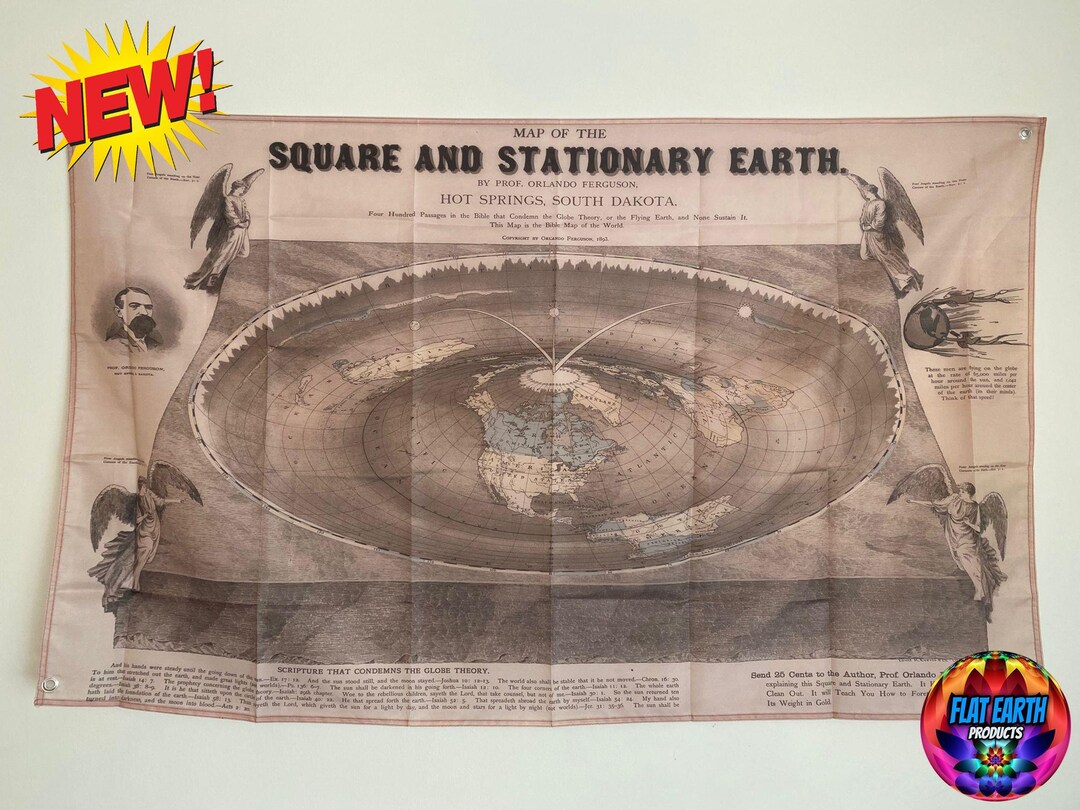 Vintage Flat Earth Flag Map by Orlando Ferguson 1893 the Square and ...