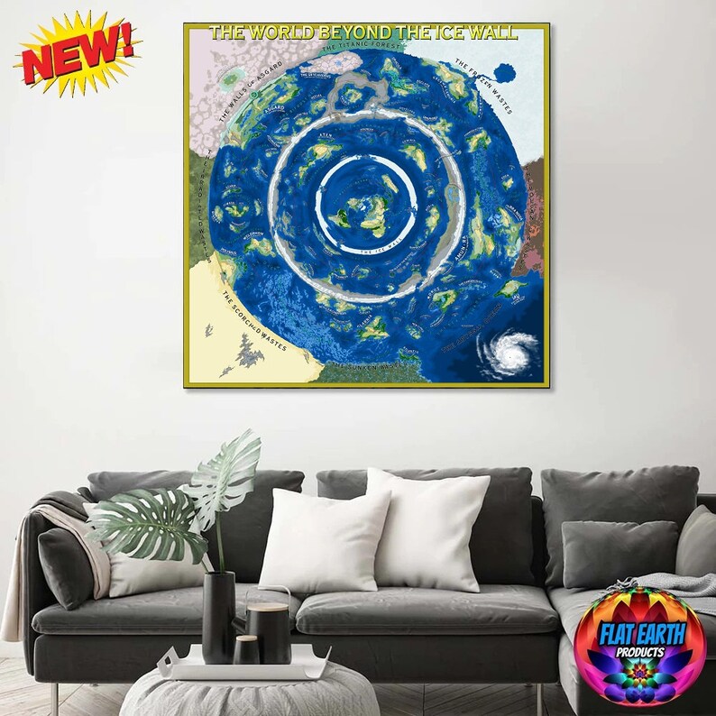 Canvas Poster V2 World Beyond the Ice Wall XXL Flat Earth Map Realm ...