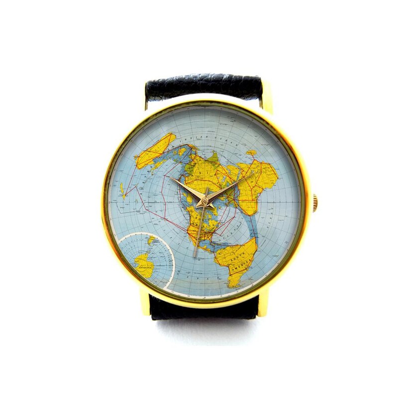 World Map for the Air Age Watch Flat Earth 1942 Wristwatch Rand Mcnally ...