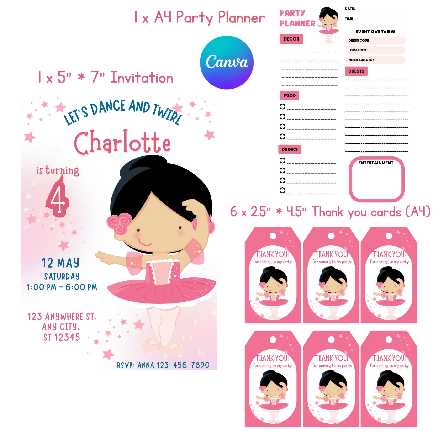 BALLERINA INVITATION Cute Little Girls' Ballet Ballerina Invitation ...