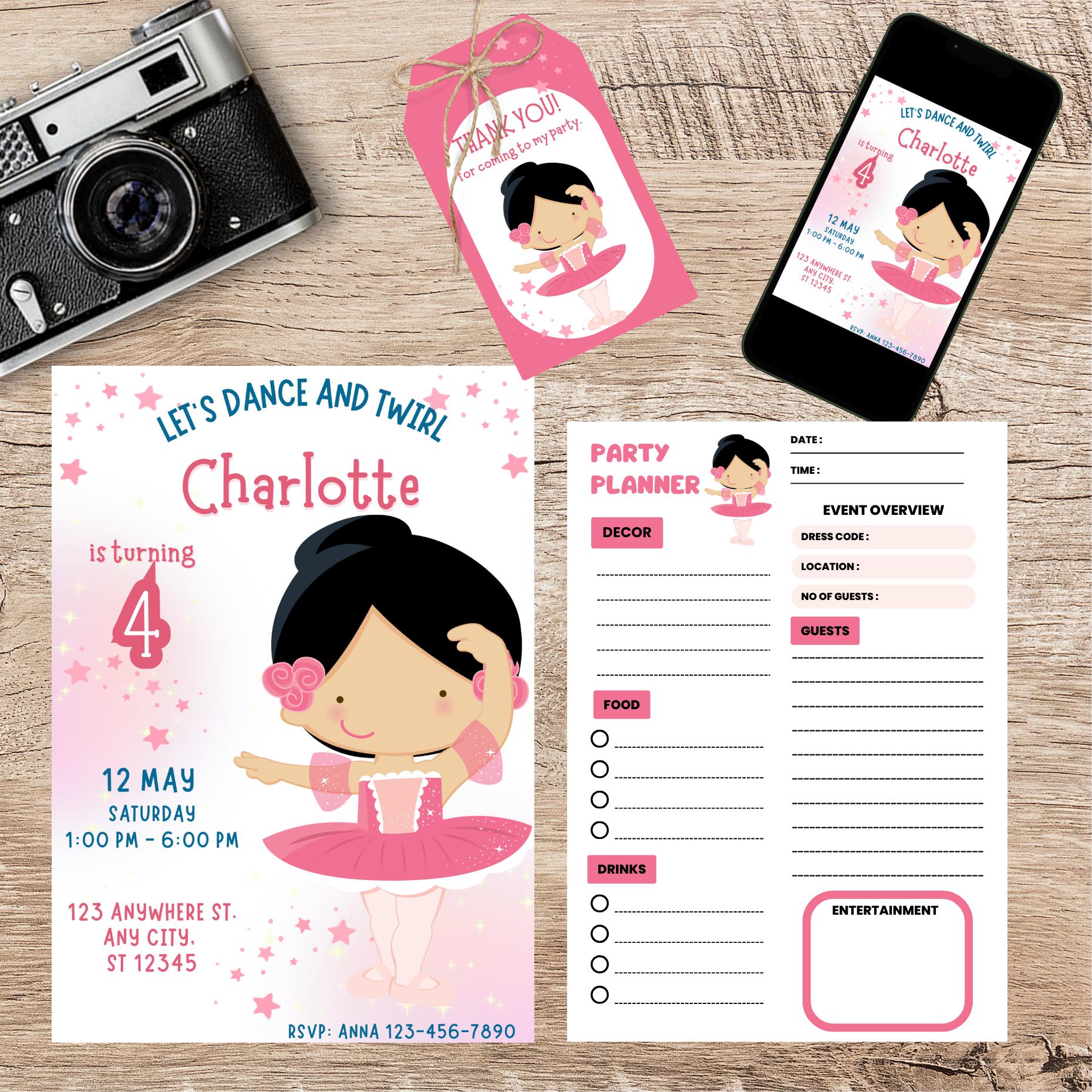 BALLERINA INVITATION Cute Little Girls' Ballet Ballerina Invitation ...