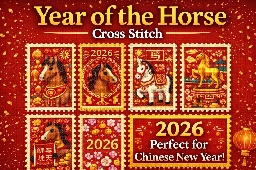Year of the Horse 2026 Cross Stitch Pattern | Chinese New Year Zodiac ...