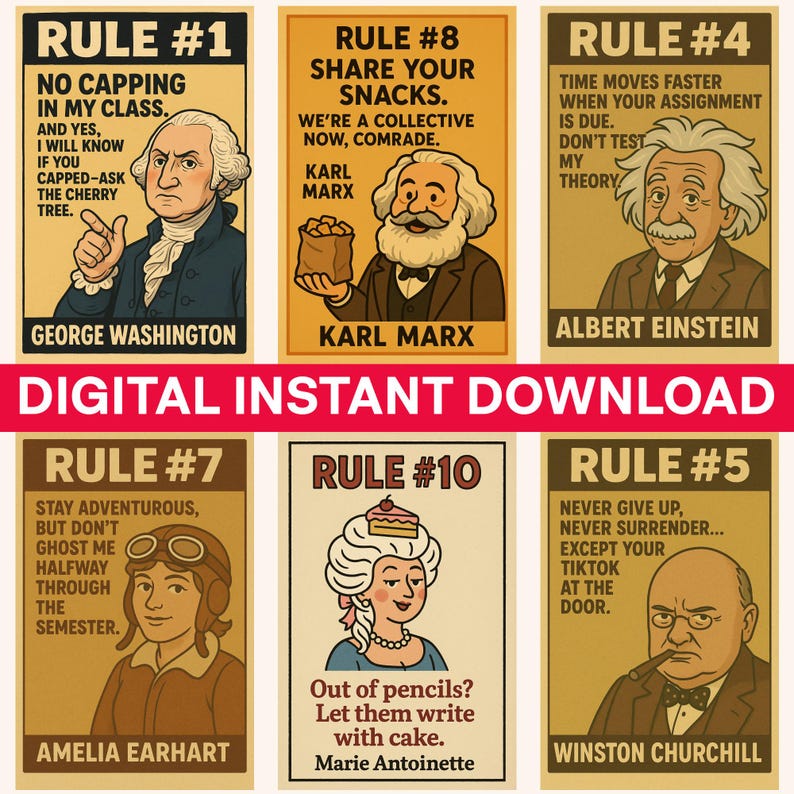 Funny US History Teacher Posters: Historical Figures, Classroom Decor ...
