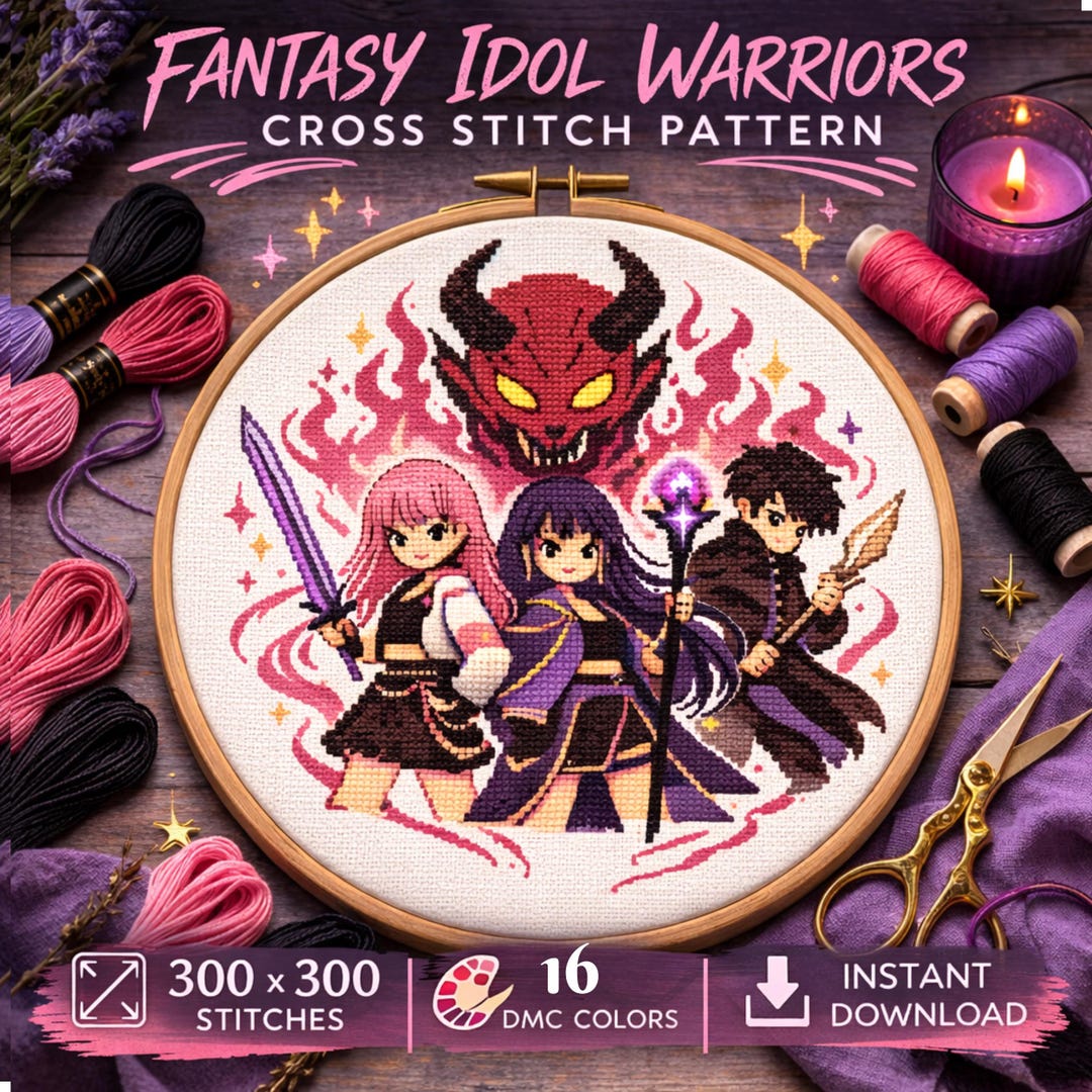 Fantasy Idol Warrior Cross Stitch Pattern PDF | Anime Battle Scene ...
