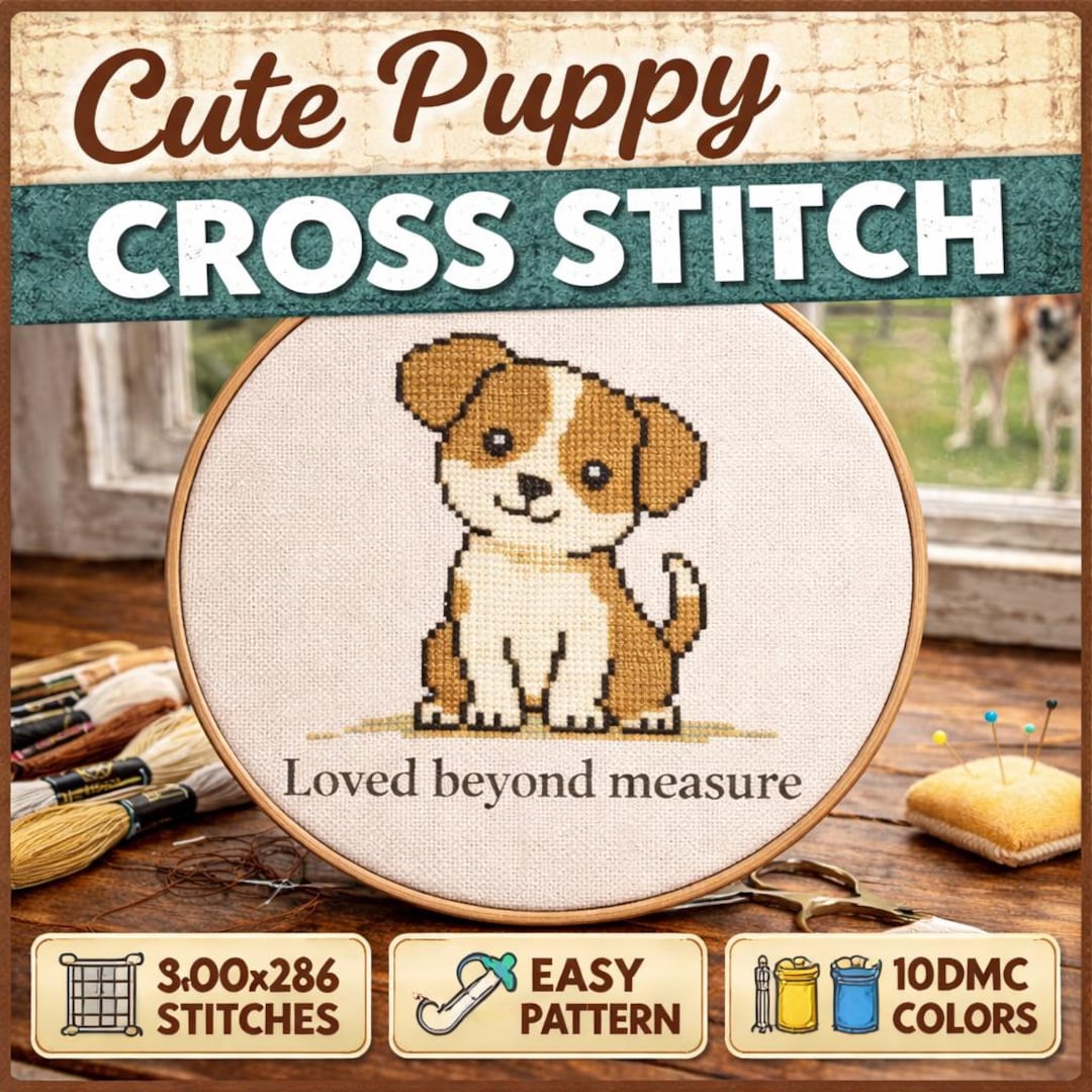Puppy Cross Stitch Pattern PDF, Cute Dog Embroidery Design, Animal ...
