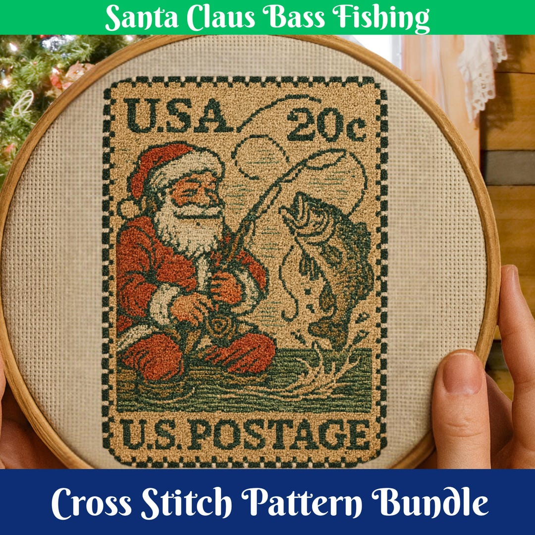 Santa Bass Fishing Cross Stitch Pattern: Vintage Christmas Designs (PDF ...
