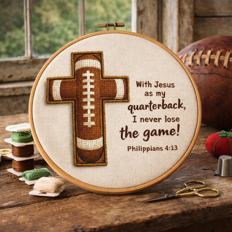 Football Cross Stitch Pattern, Christian Game Day Faith Design (PDF ...