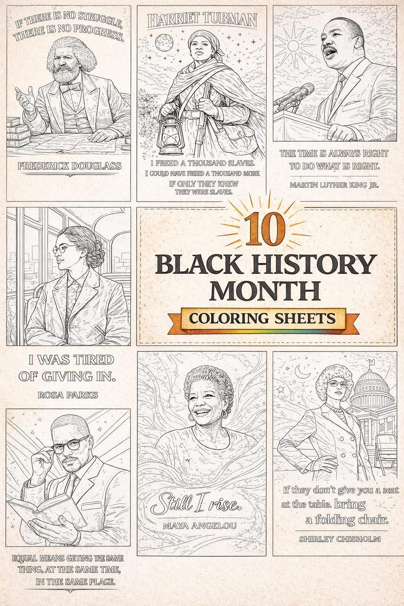 Black History Month Coloring Pages Bundle | Inspirational Leaders Quote ...