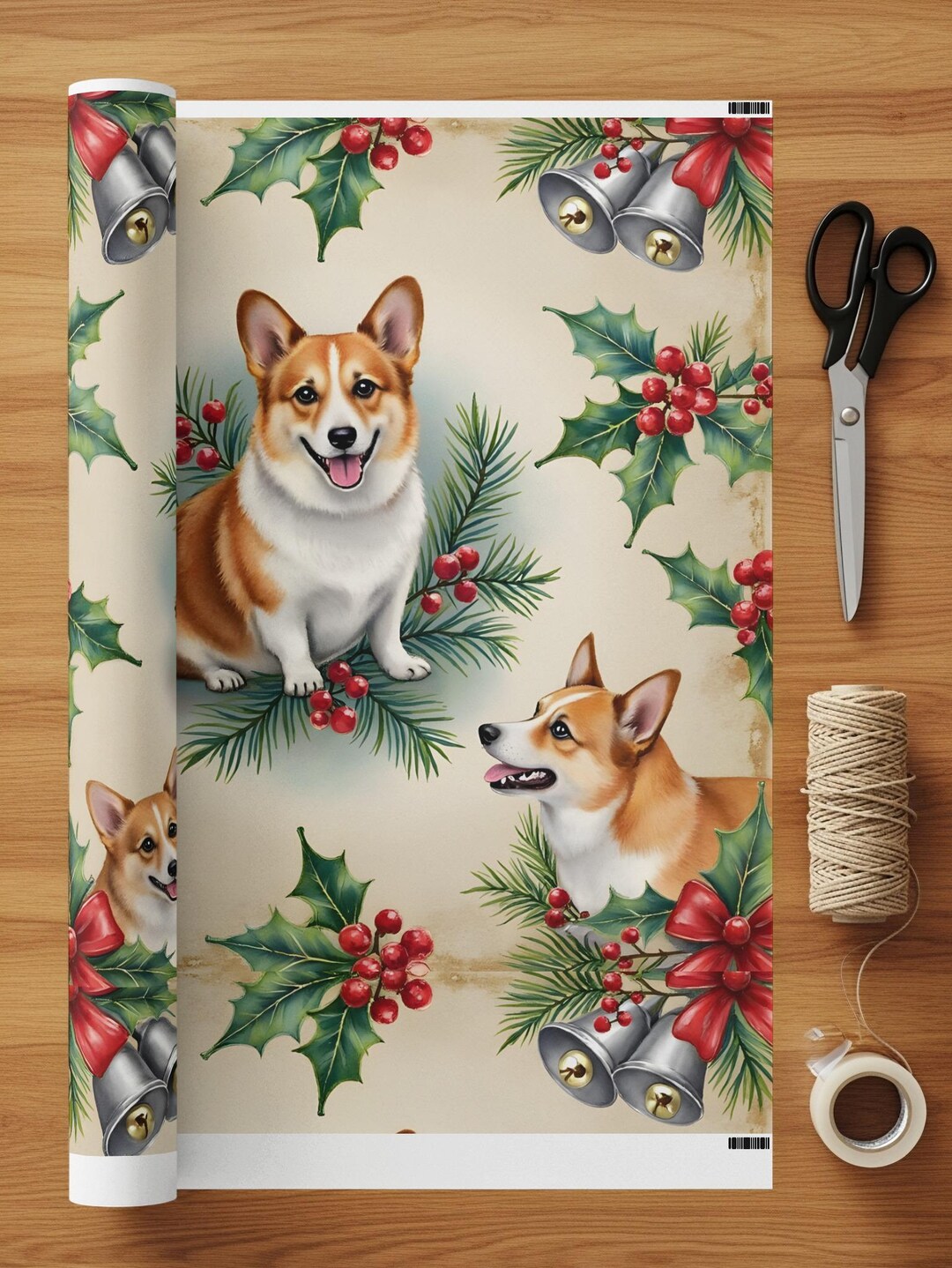 Christmas Corgi Art, Holiday Dog Design, Winter Festive Scene, Cute Pet ...