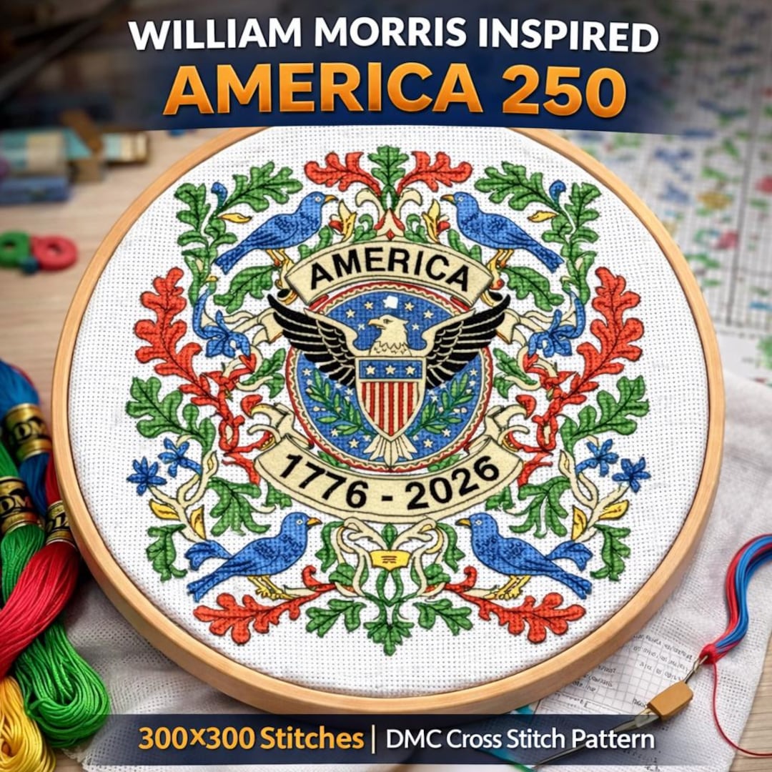 William Morris America 250 Cross Stitch Pattern 300x300 | Patriotic ...