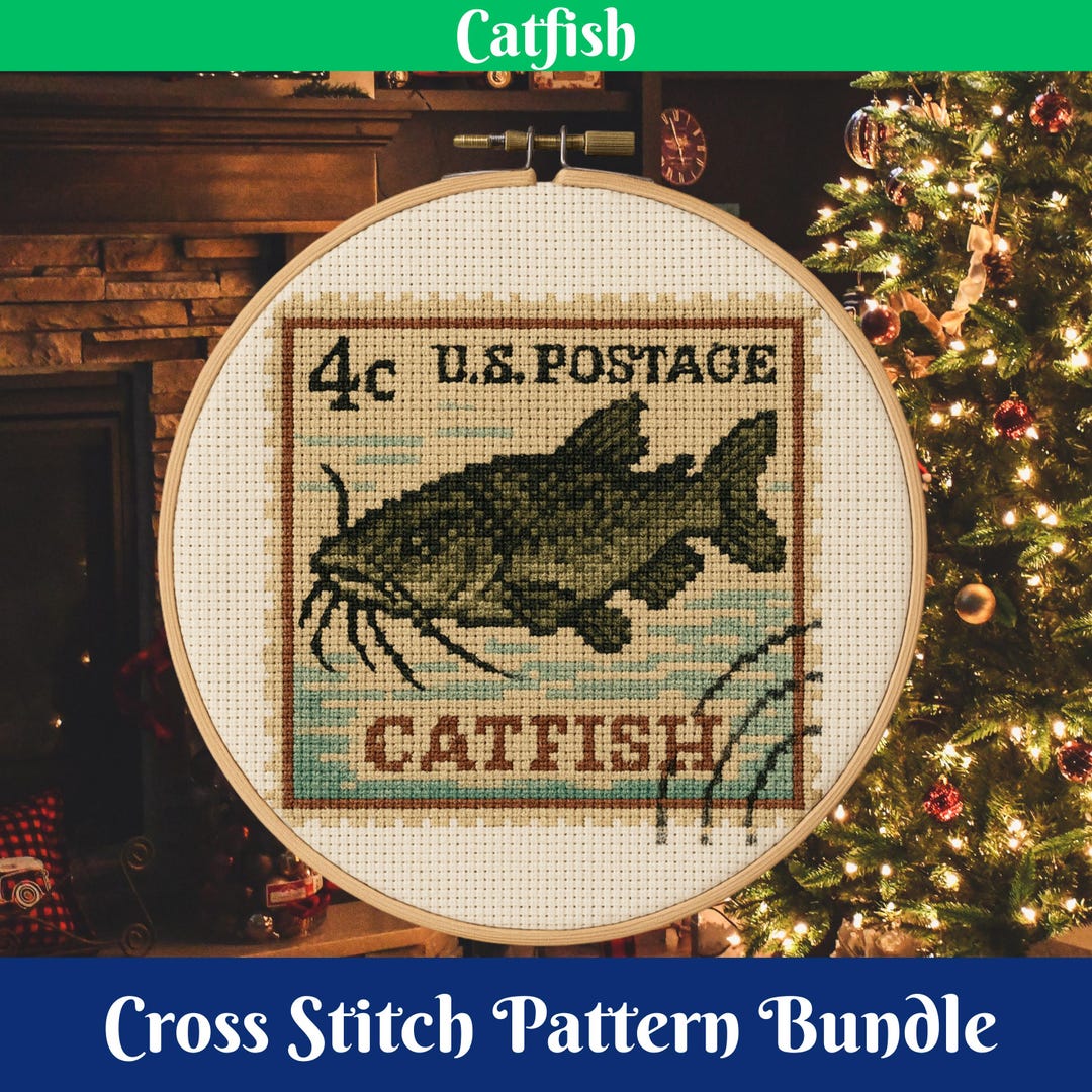 Retro Catfish Postage Stamp Cross Stitch Pattern Bundle (10 PDF ...