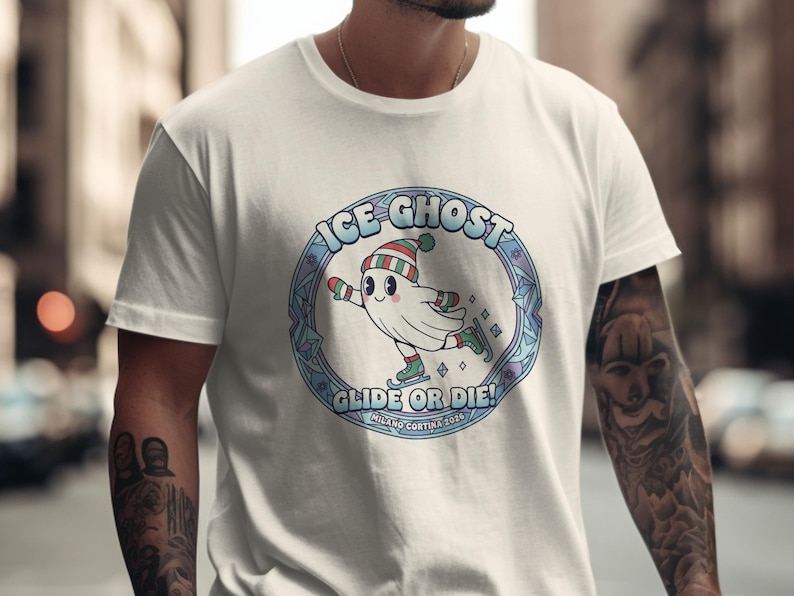 Ice Ghost T-shirts, Cute Skating Ghost, Winter Sports 2026, Glide or ...