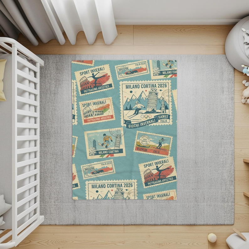 Winter Sports Stamps Blanket, Italia 2026, Sports Blanket, Winter Games ...