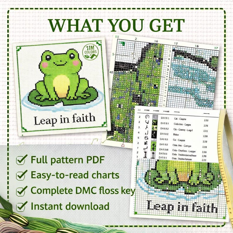 Frog Cross Stitch Pattern, Cottagecore Lily Pad Design (PDF Download ...