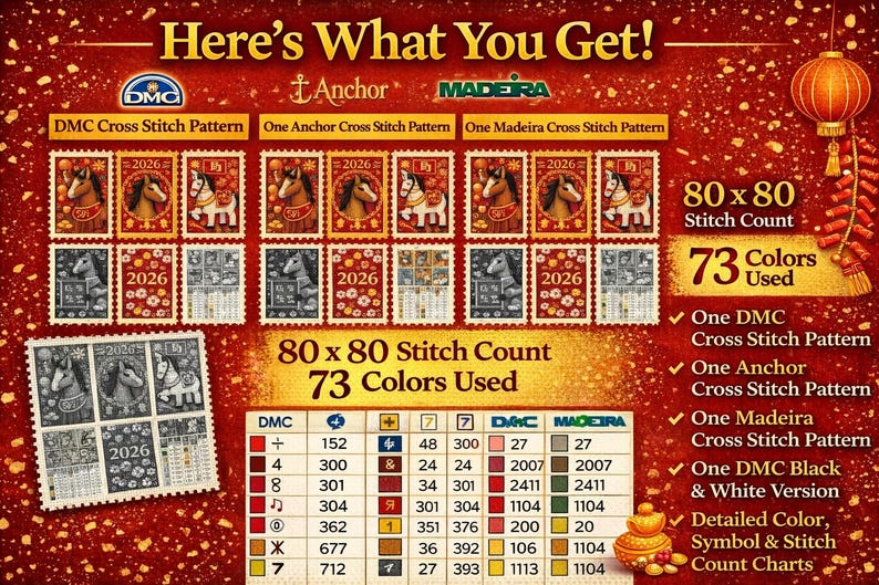 Year of the Horse 2026 Cross Stitch Pattern | Chinese New Year Zodiac ...