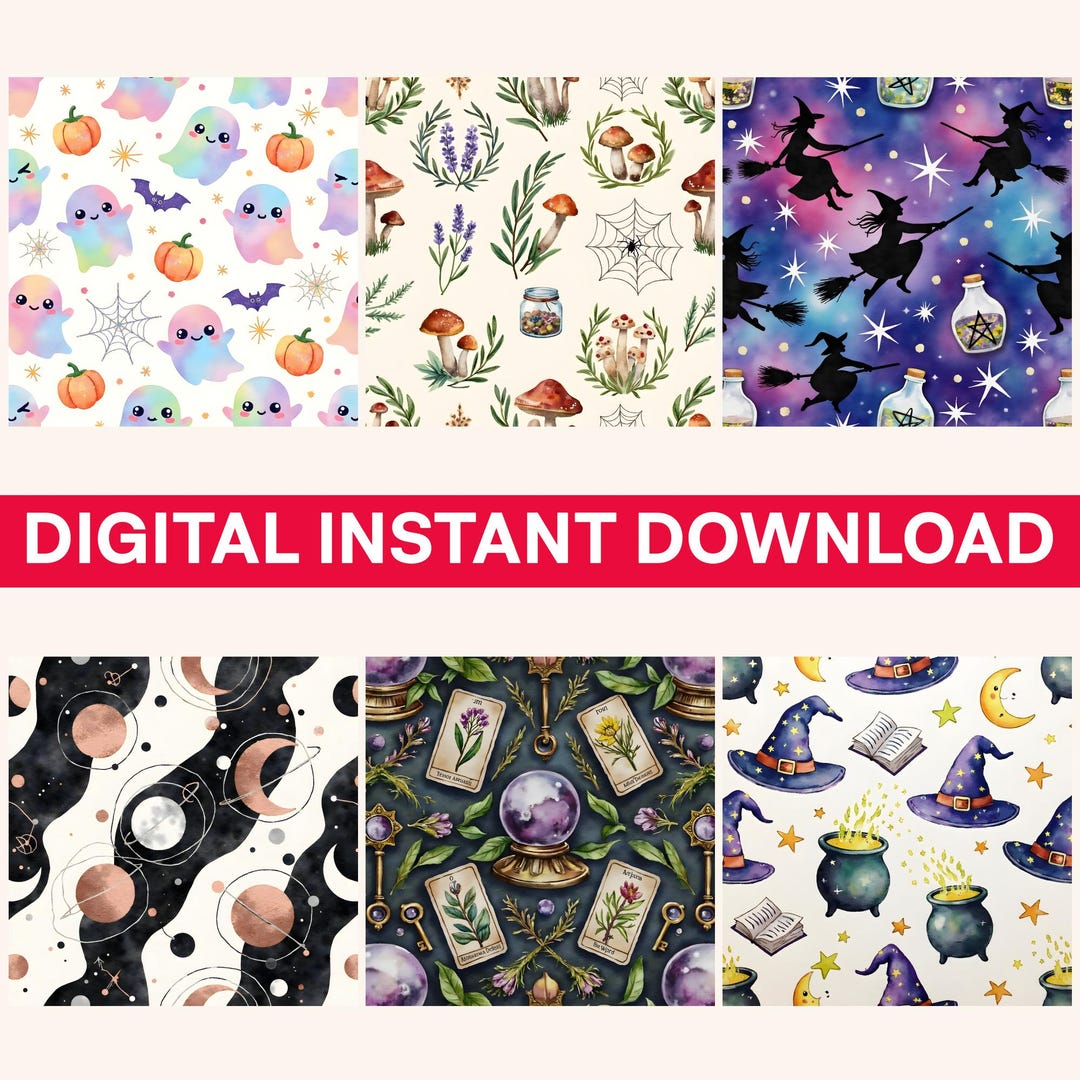 Halloween Digital Paper: Spooky Ghosts, Jack O'lanterns, Watercolor ...