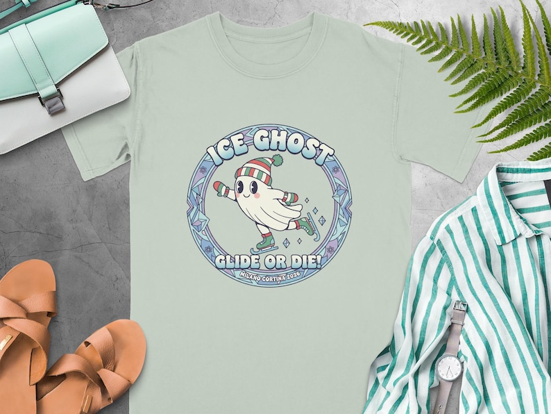 Ice Ghost T-shirts, Cute Skating Ghost, Winter Sports 2026, Glide or ...
