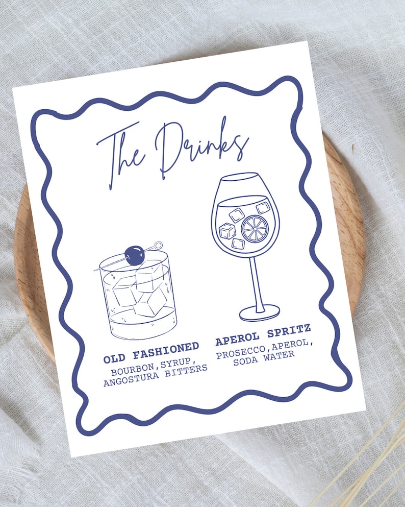 Modern Signature Drink Sign, Retro Bar Menu, Editable Template (digital ...