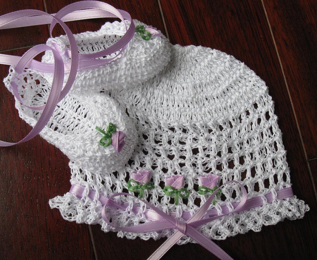 Crochet Baby Girl Hat Booties Knit Infant C Crib Shoes and Bonnet ...